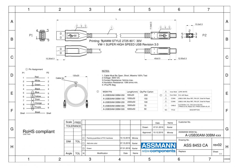 A-USB30AM-30BM-200 technical drawing