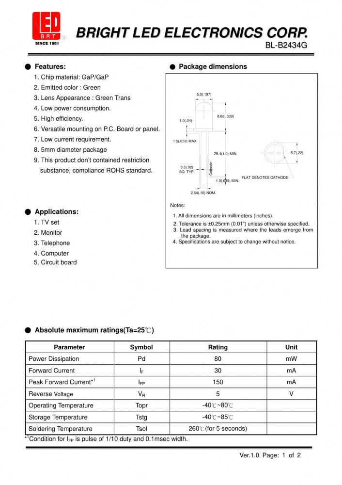 BL-B2434G datasheet page 1