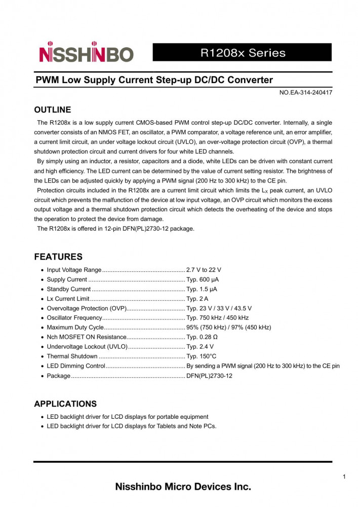 R1208x datasheet page 1