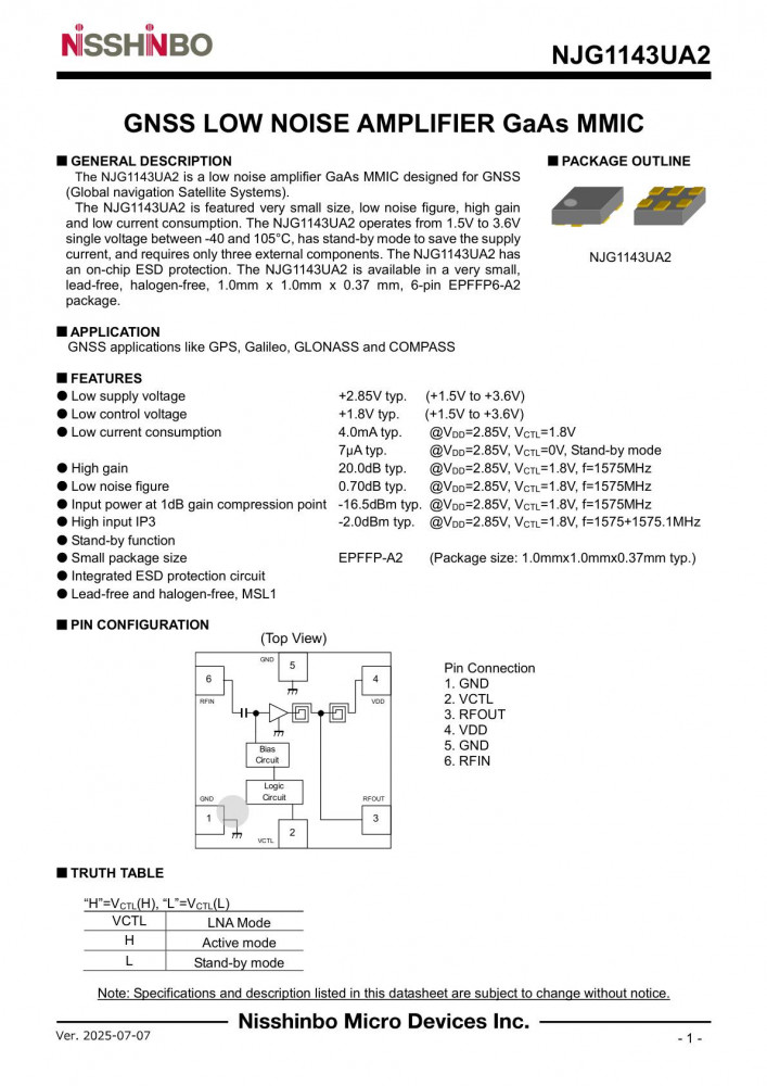 NJG1143UA2 datasheet page 1