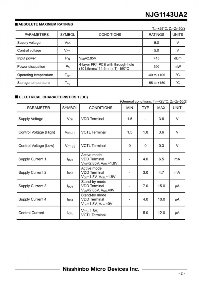 NJG1143UA2 datasheet page 2