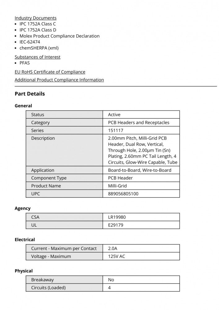 MOLEX 151117 series product specification page 2
