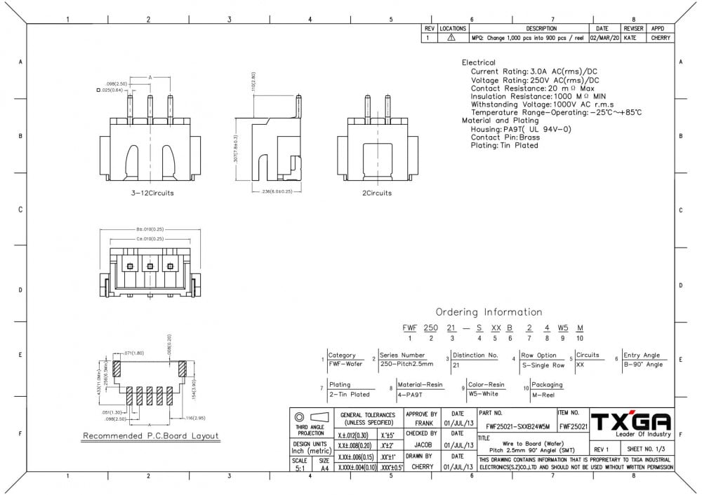 TXGA FWF25021-S04B24W5M technical drawing page 1
