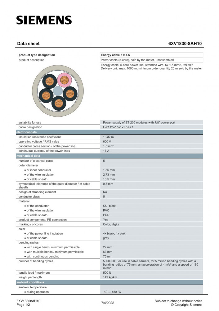6XV18308AH10 datasheet page 1