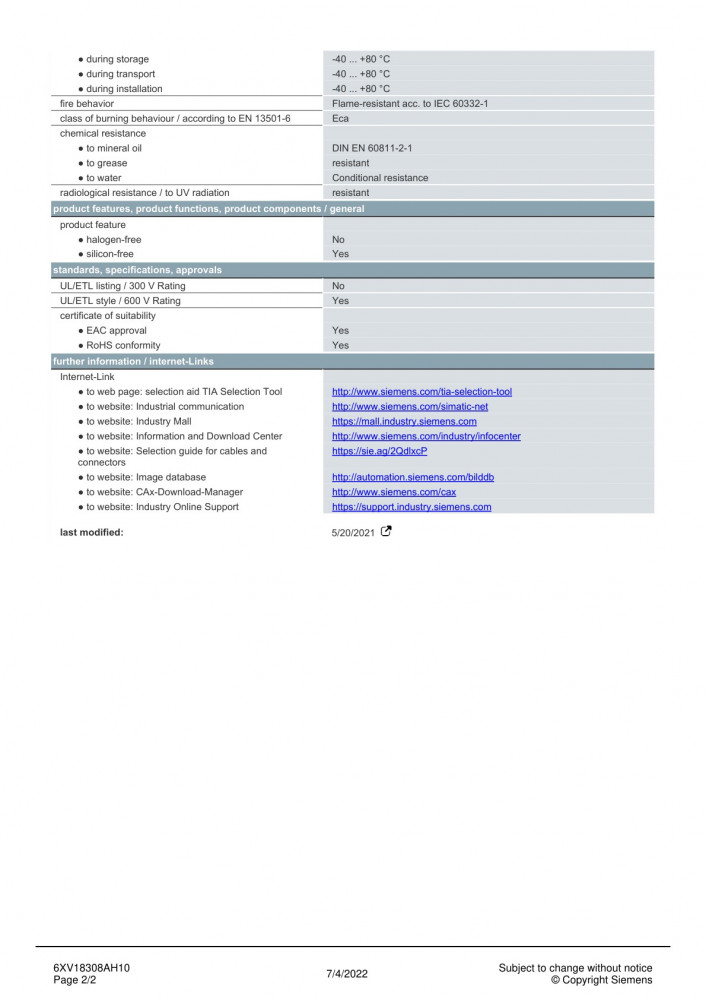 6XV18308AH10 datasheet page 2