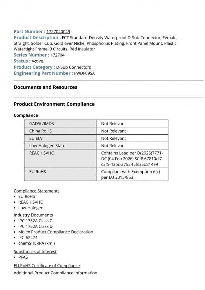 MOLEX 1727040049 document page 1