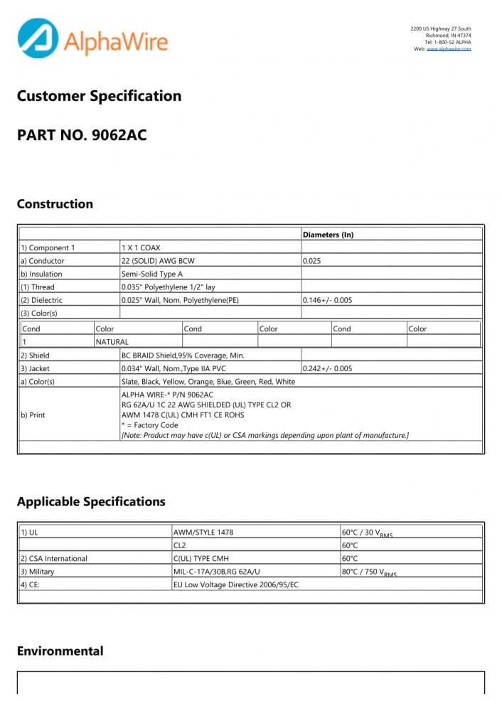 9062AC technical document page 1