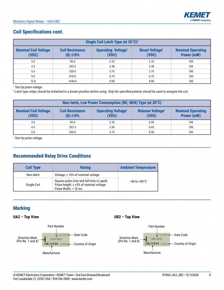 KEMET UB2-3NU-L datasheet page 8