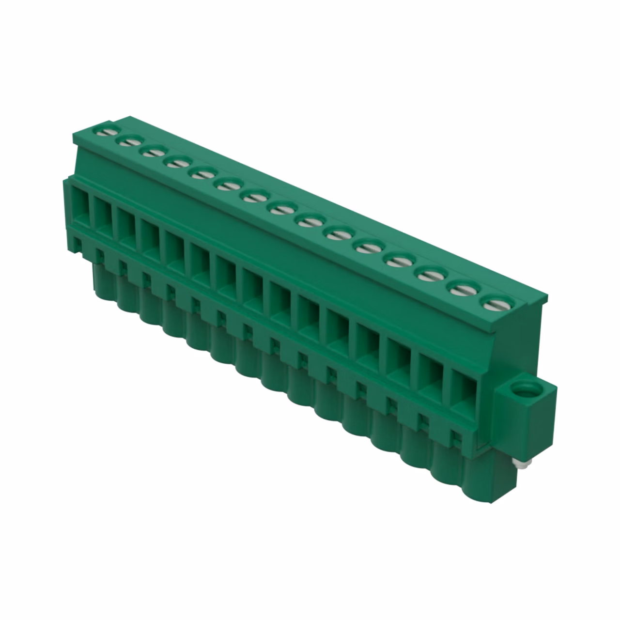 5.00mm Pitch Eurostyle Vertical Plug, with Retention Screws, Rear Wire Entry, Green Housing, Gold (Au) Plated, 15 Circuits for sale