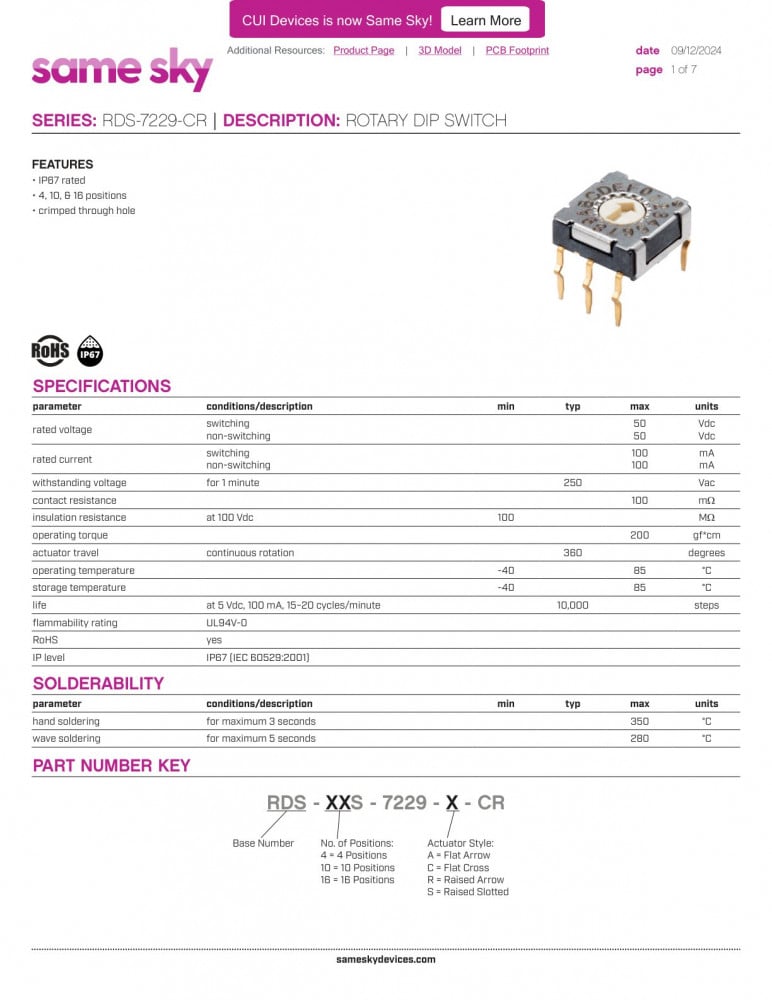 RDS-10S-7229-R-CR datasheet page 1