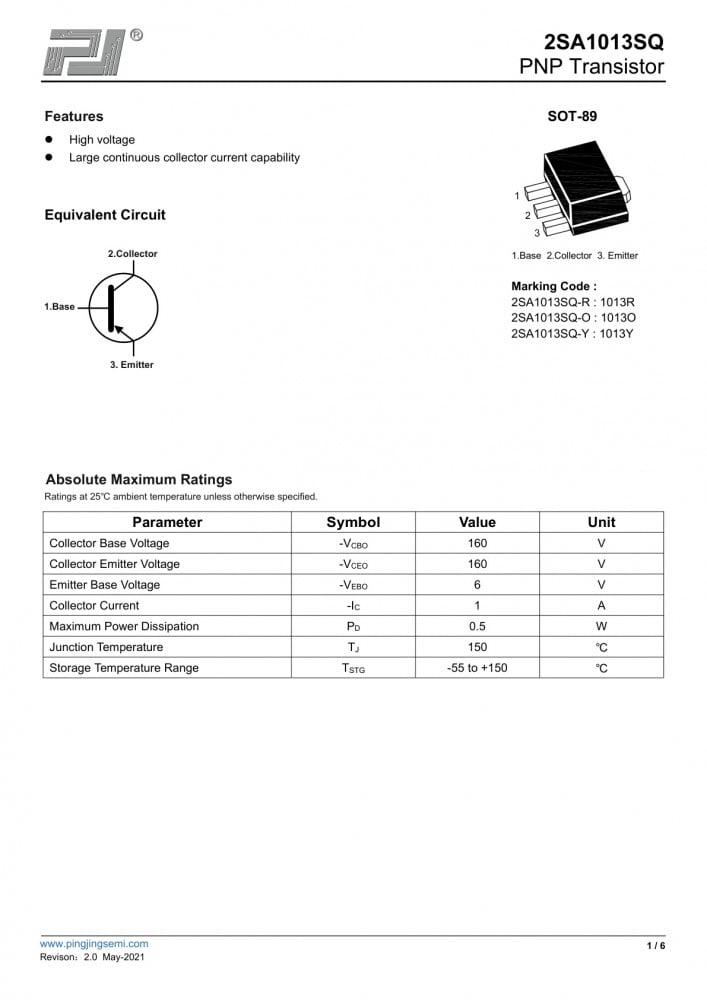 2SA1013SQ-Y datasheet page 1