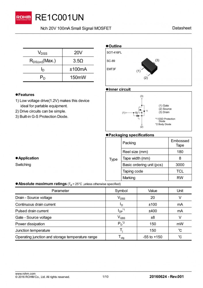 RE1C001UNTCL datasheet page 1