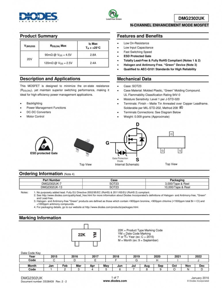 DMG2302UK-7 datasheet page 1