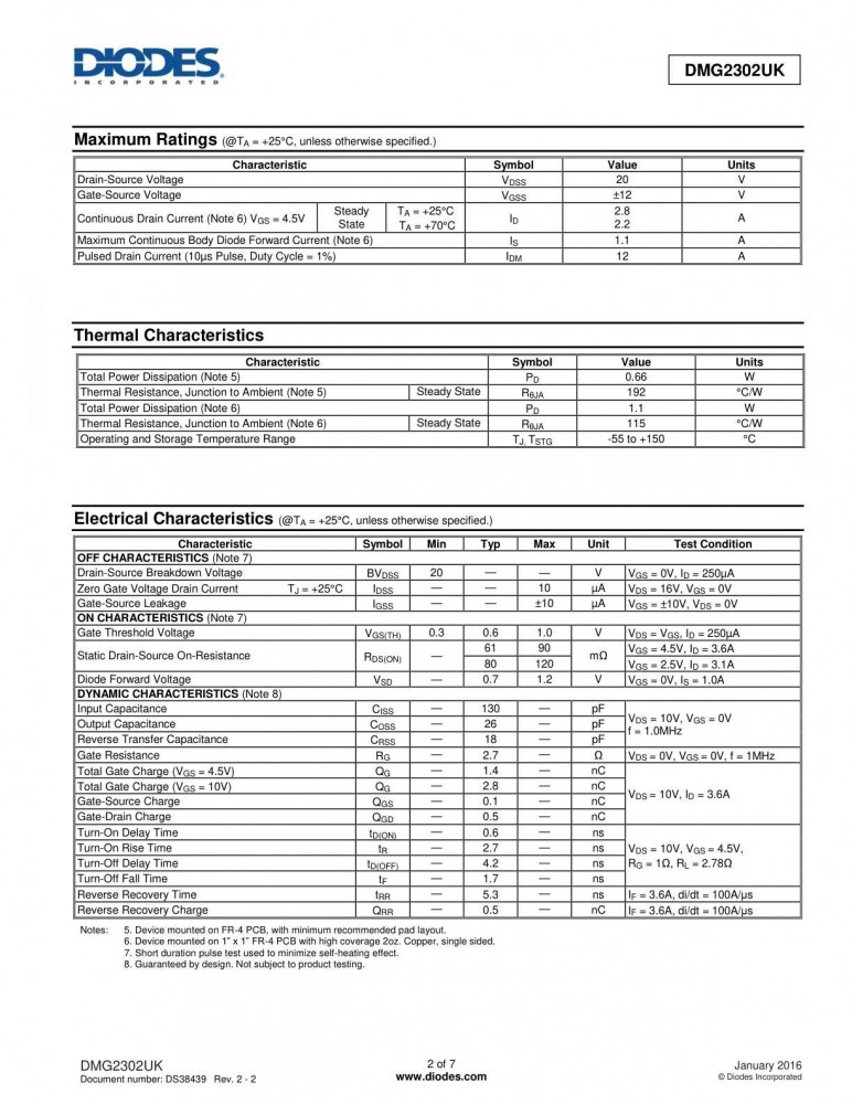 DMG2302UK-7 datasheet page 2