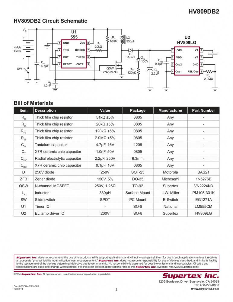 HV809DB2 EL driver demoboard circuit schematic