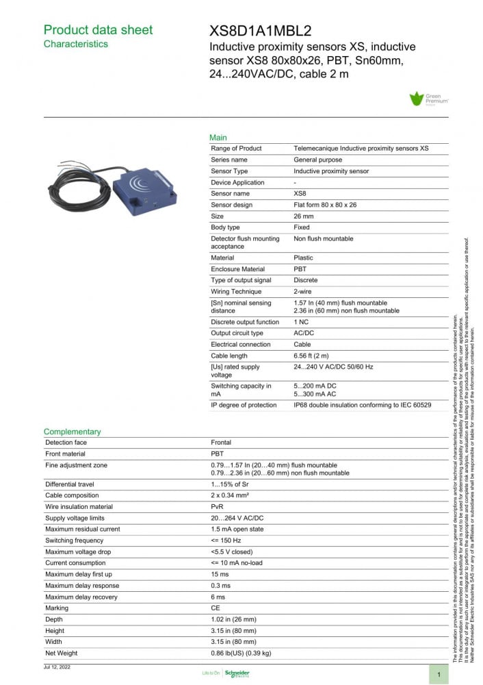 XS8D1A1MBL2 technical document page 1