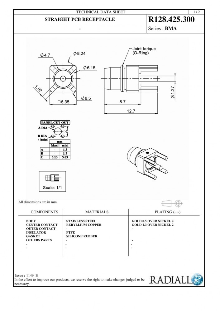 Radiall R128.425.300 technical drawing, sheet 1