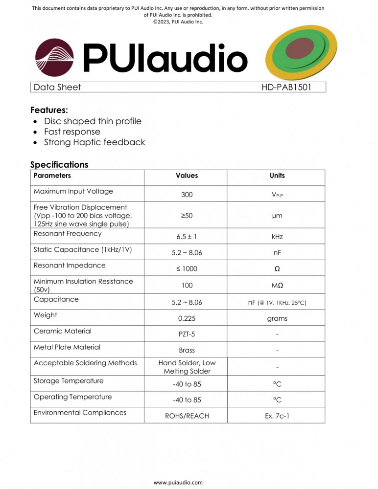 HD-PAB1501 technical document, page 1