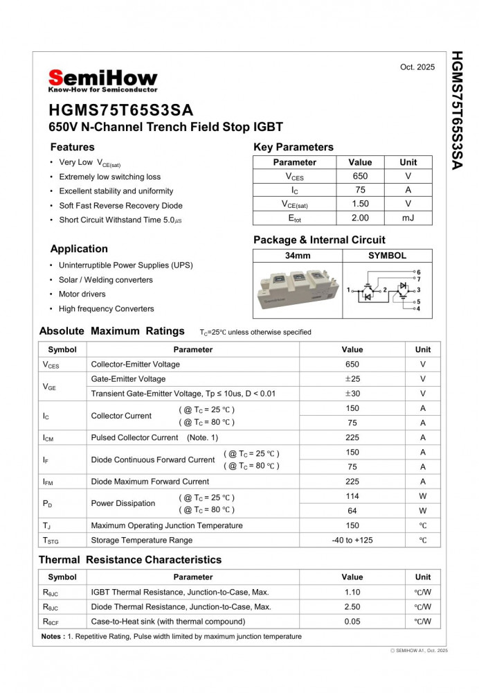HGMS75T65S3SA datasheet page 1