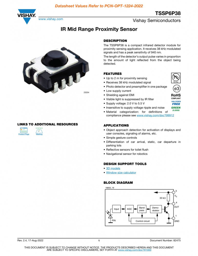 TSSP6P38TT datasheet page 1