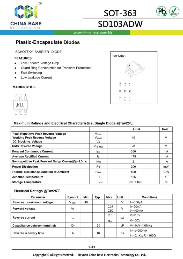 SD103ADW datasheet page 1