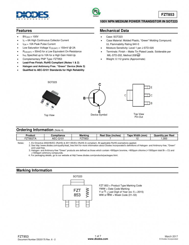 FZT853TA datasheet page 1