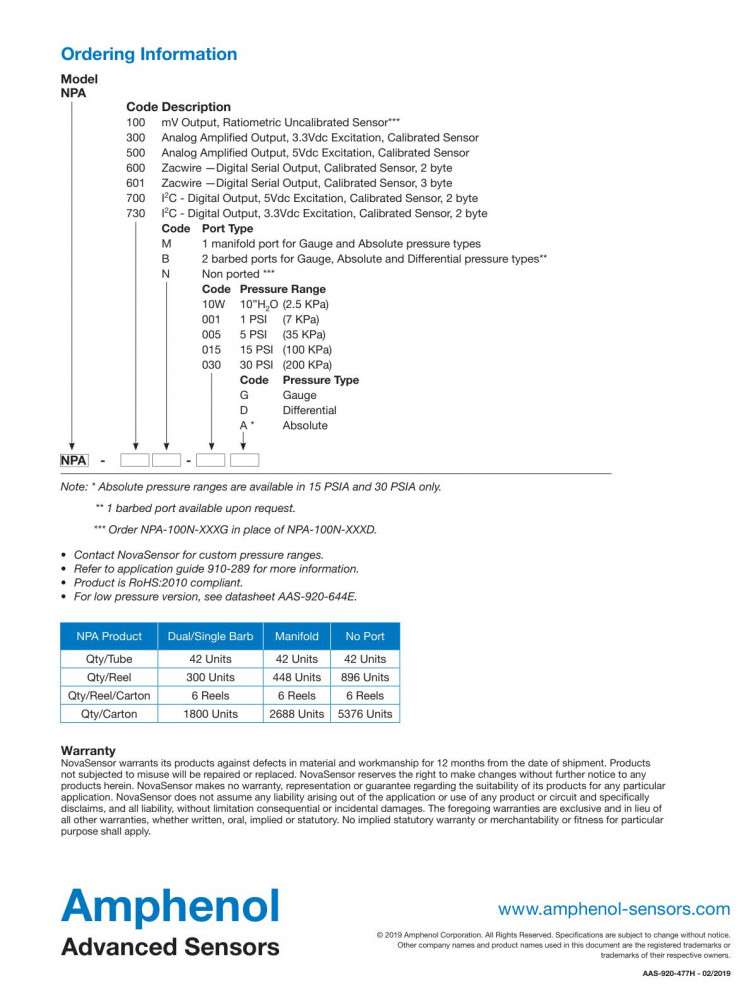 NPA pressure sensor datasheet page 8