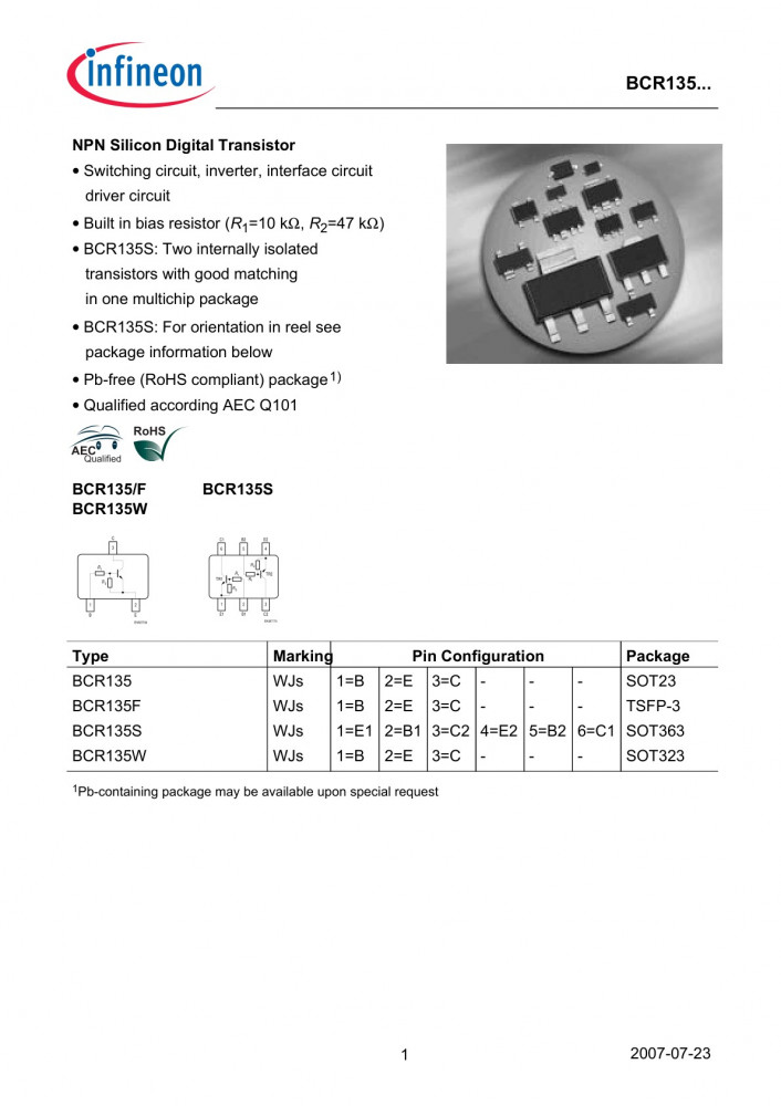 BCR135 datasheet page 1