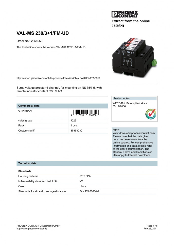 Phoenix Contact 2858959 technical document page 1