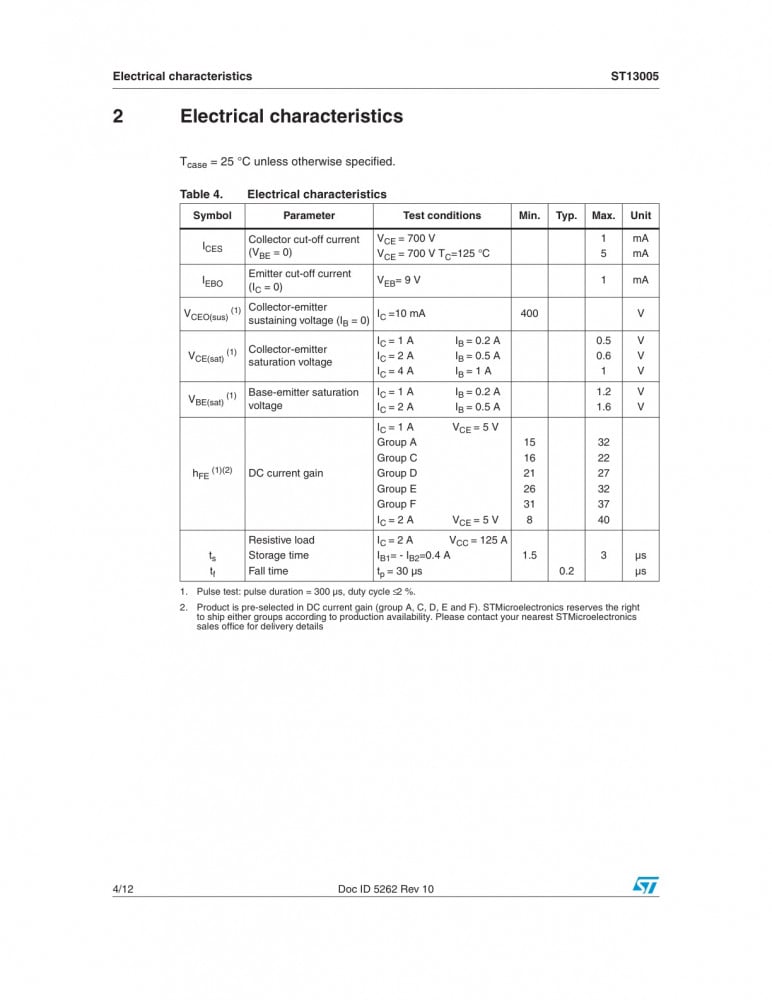 ST13005 datasheet page 4