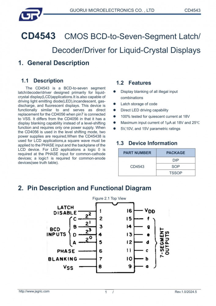 CD4543S datasheet page 1