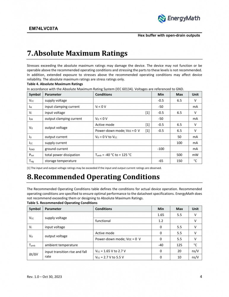 EM74LVC07AD datasheet page 4