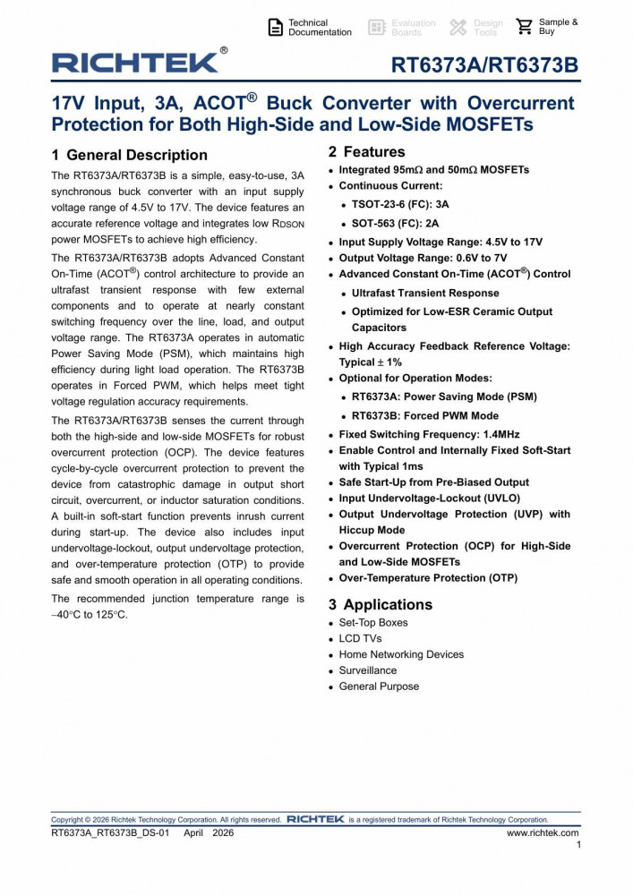 RT6373 datasheet page 1