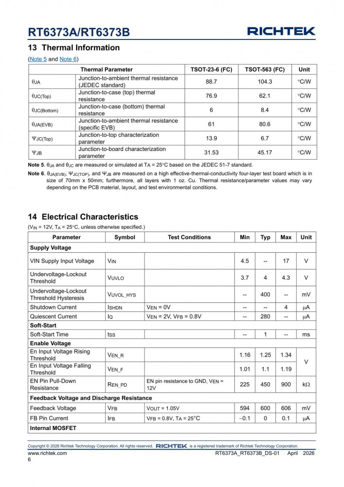 RT6373 datasheet page 6
