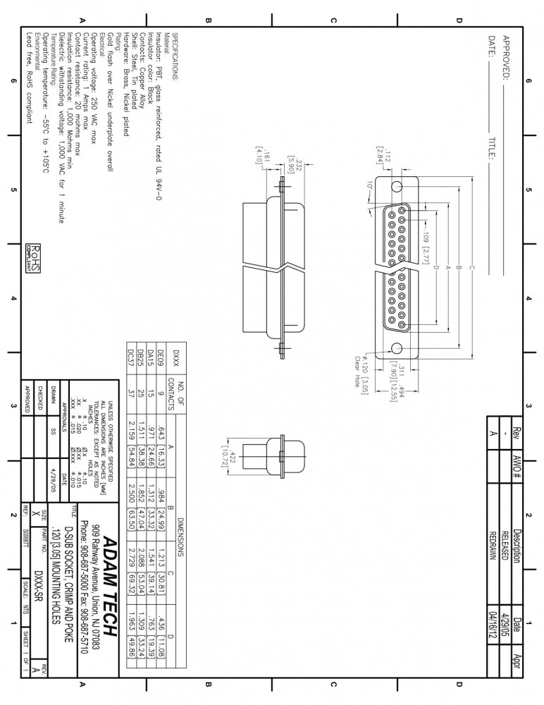 DB25-SR technical drawing page