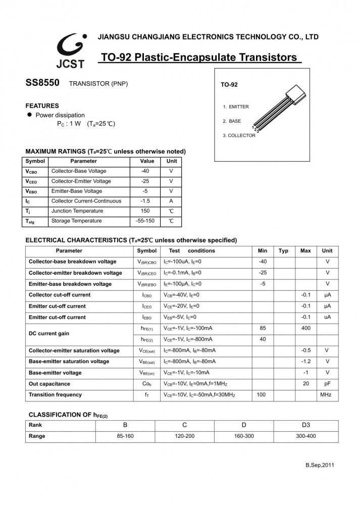 SS8550 datasheet page 1