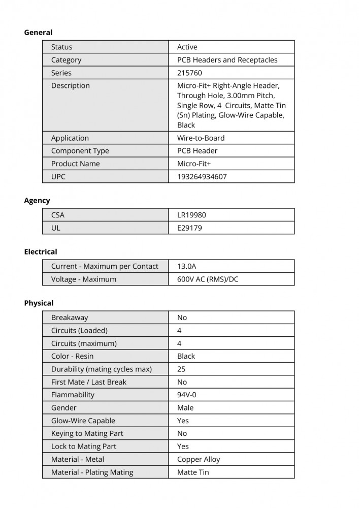 Technical document page 2 for MOLEX 2157601004
