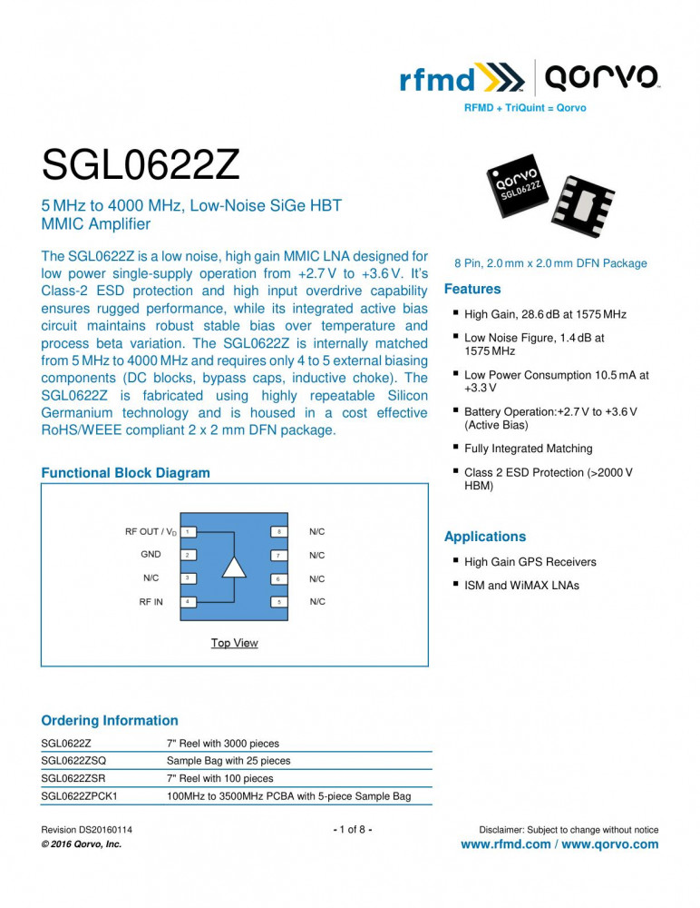 SGL0622Z datasheet page 1
