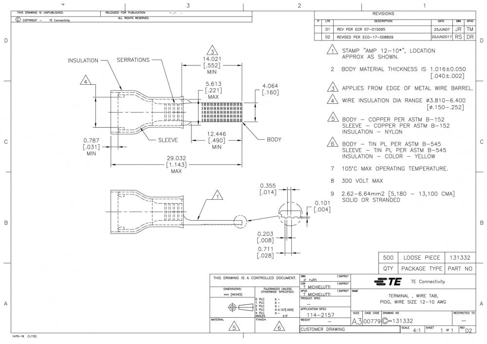 TE Connectivity 131332 technical drawing preview
