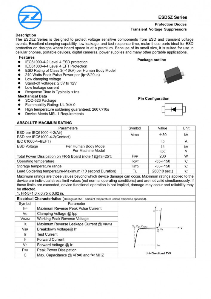baocheng ESD5Z3V3 technical document page 1