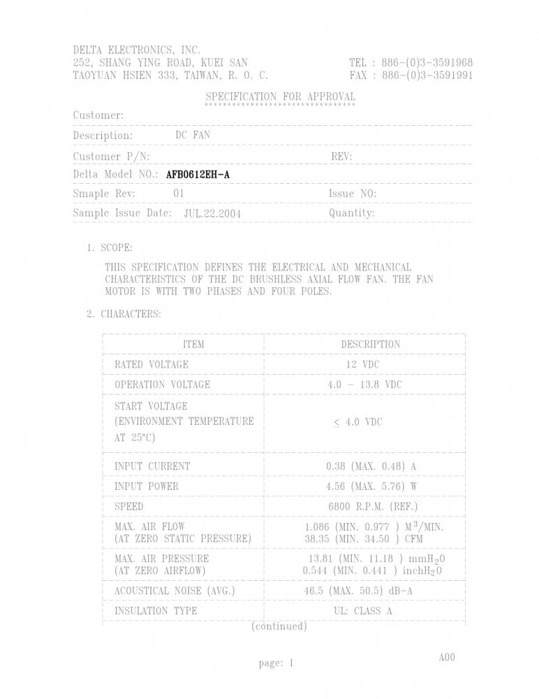 AFB0612EH-A specification page 1