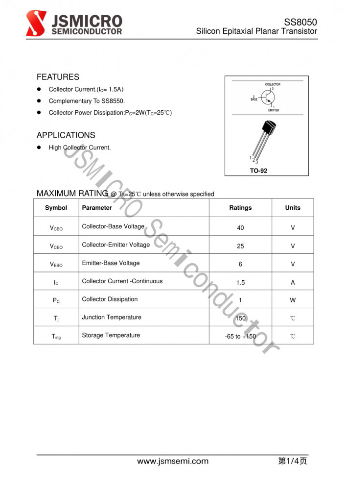 SS8050 datasheet page 1