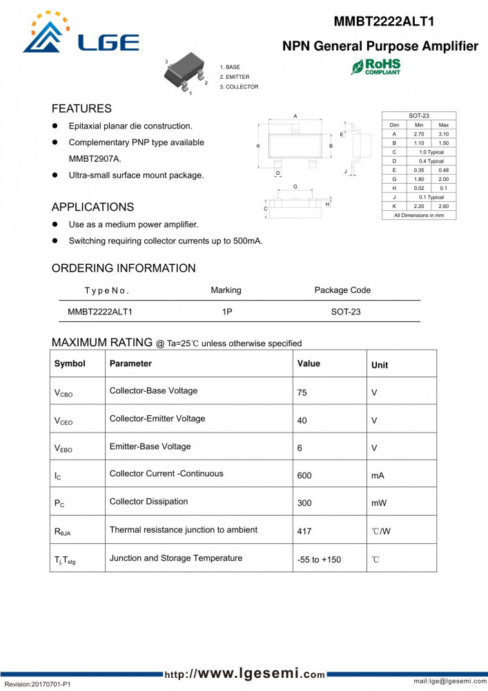 MMBT2222ALT1 datasheet page 1