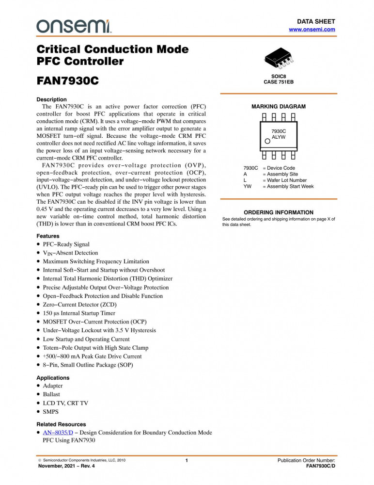 FAN7930C datasheet page 1