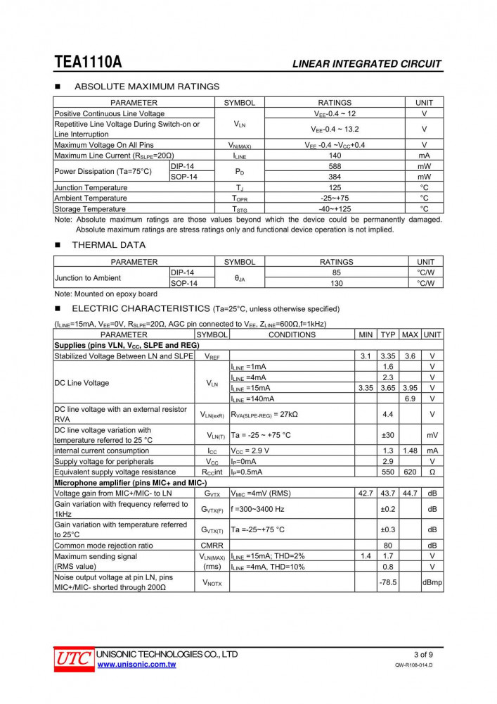 UTC TEA1110A datasheet page 3