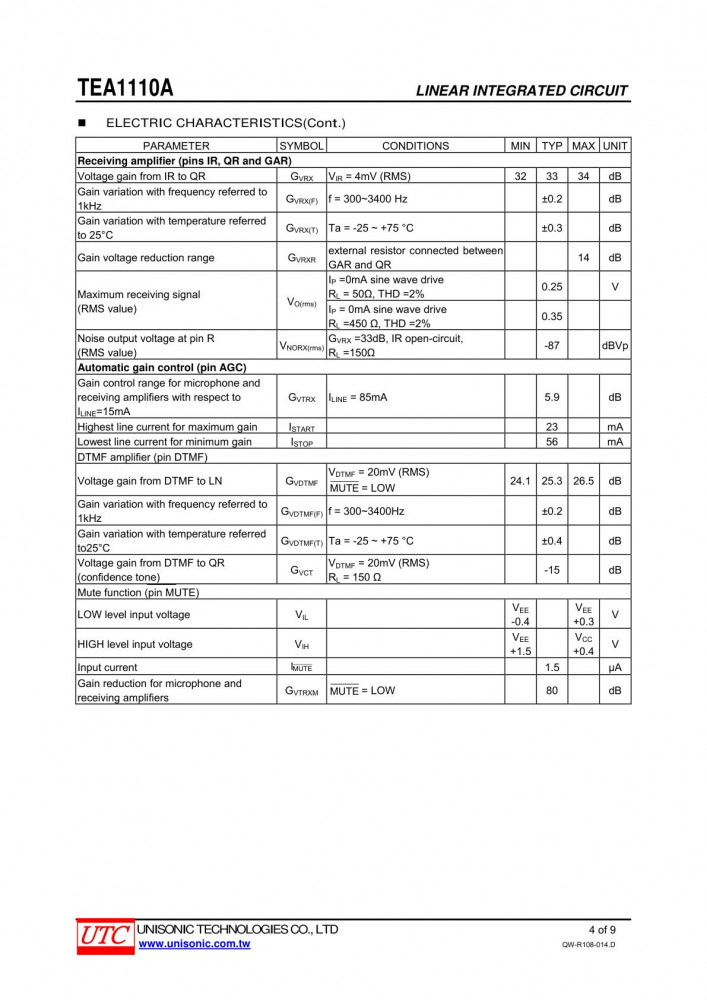 UTC TEA1110A datasheet page 4