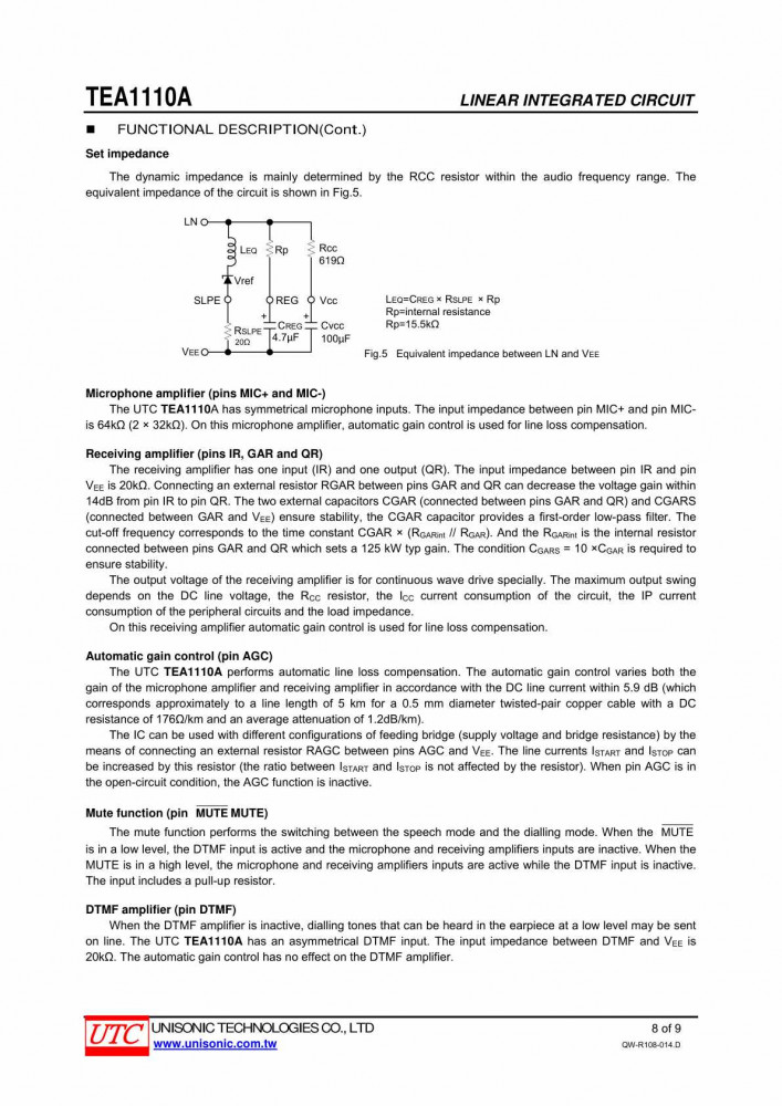 UTC TEA1110A datasheet page 8