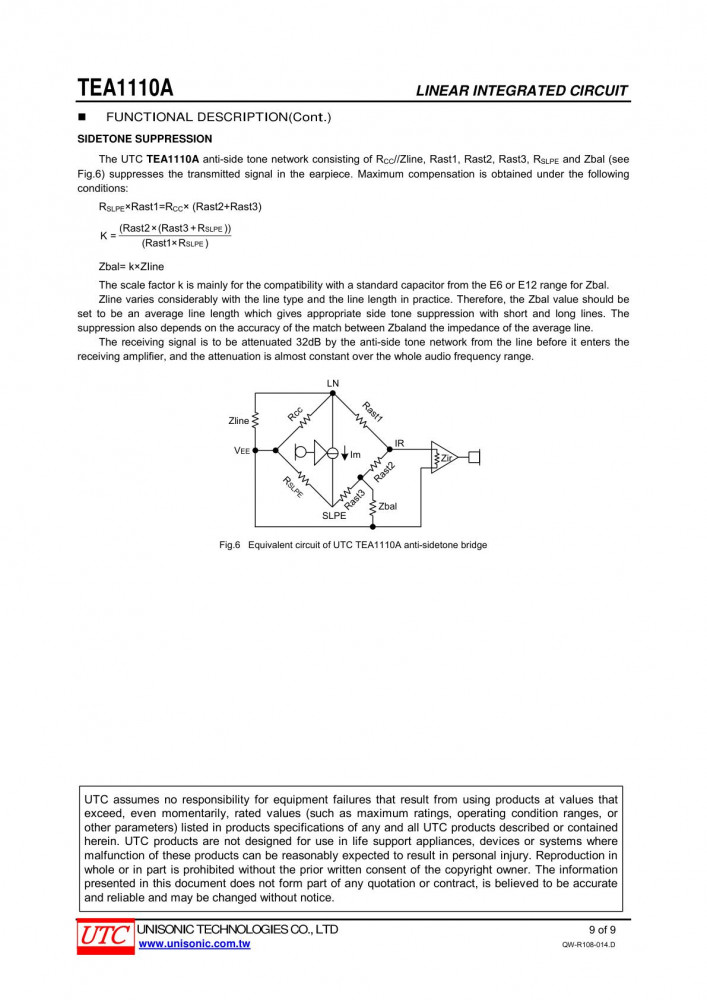 UTC TEA1110A datasheet page 9
