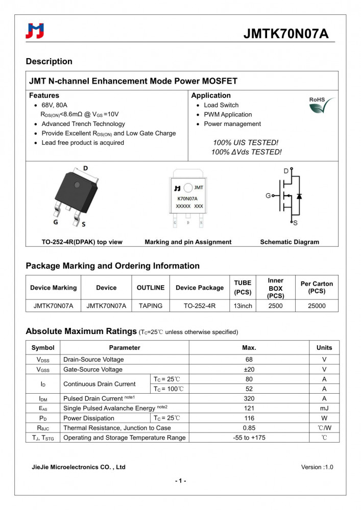 JMTK70N07A datasheet page 1