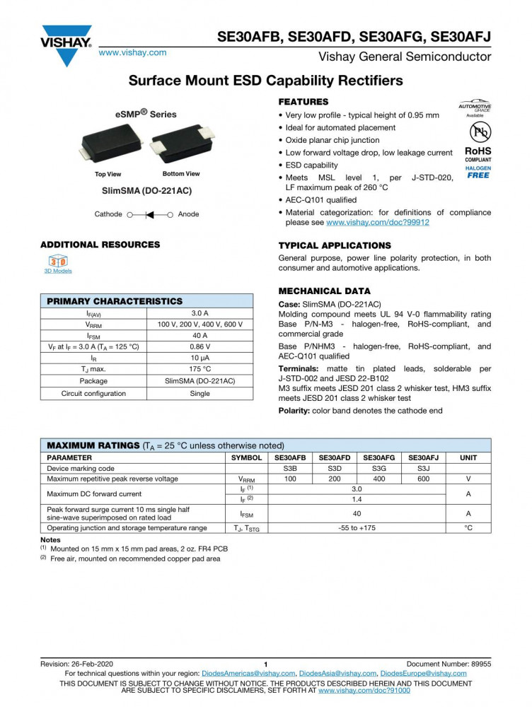 SE30AF datasheet page 1